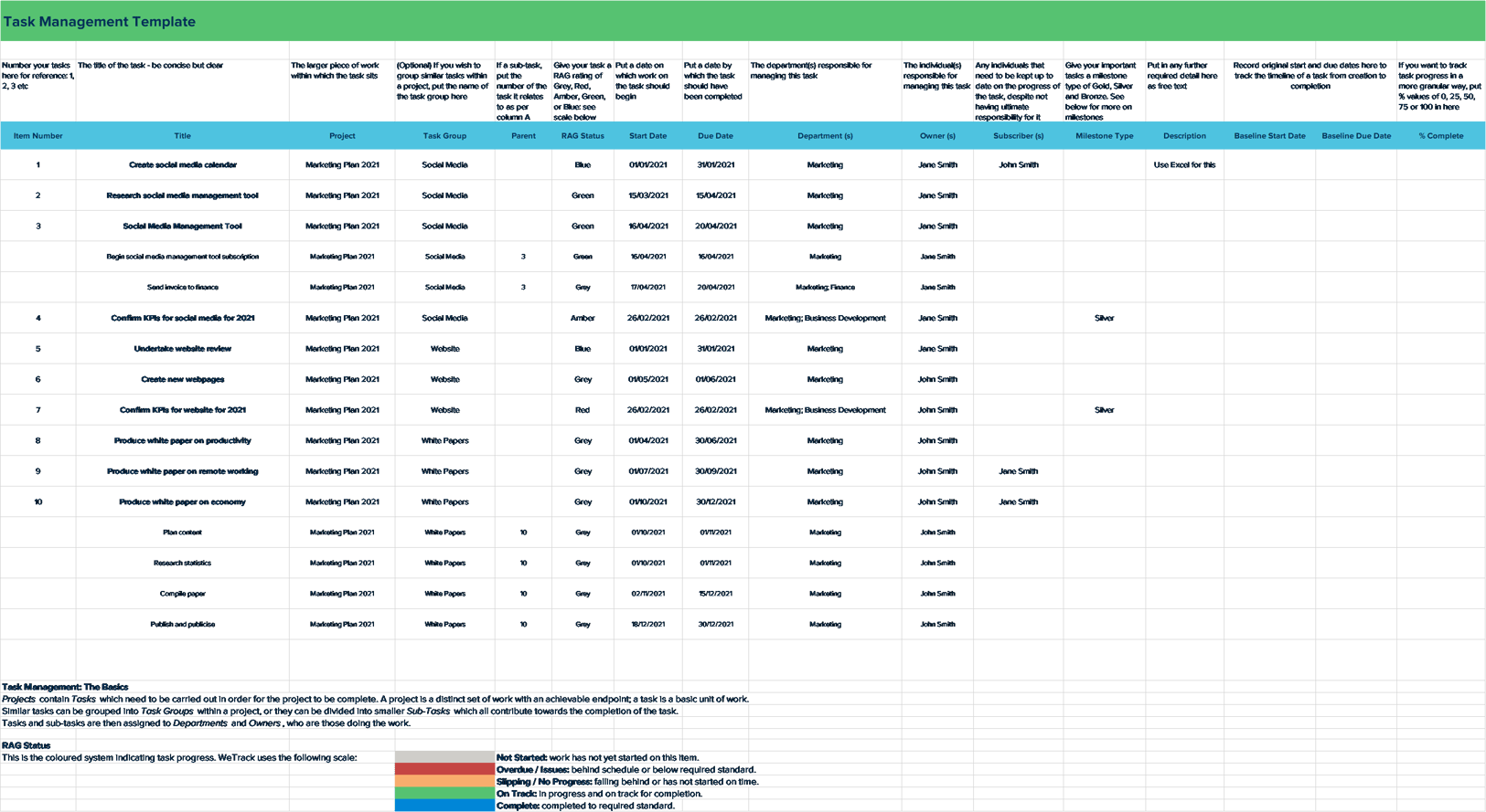 Free Planning Template for your Project Management